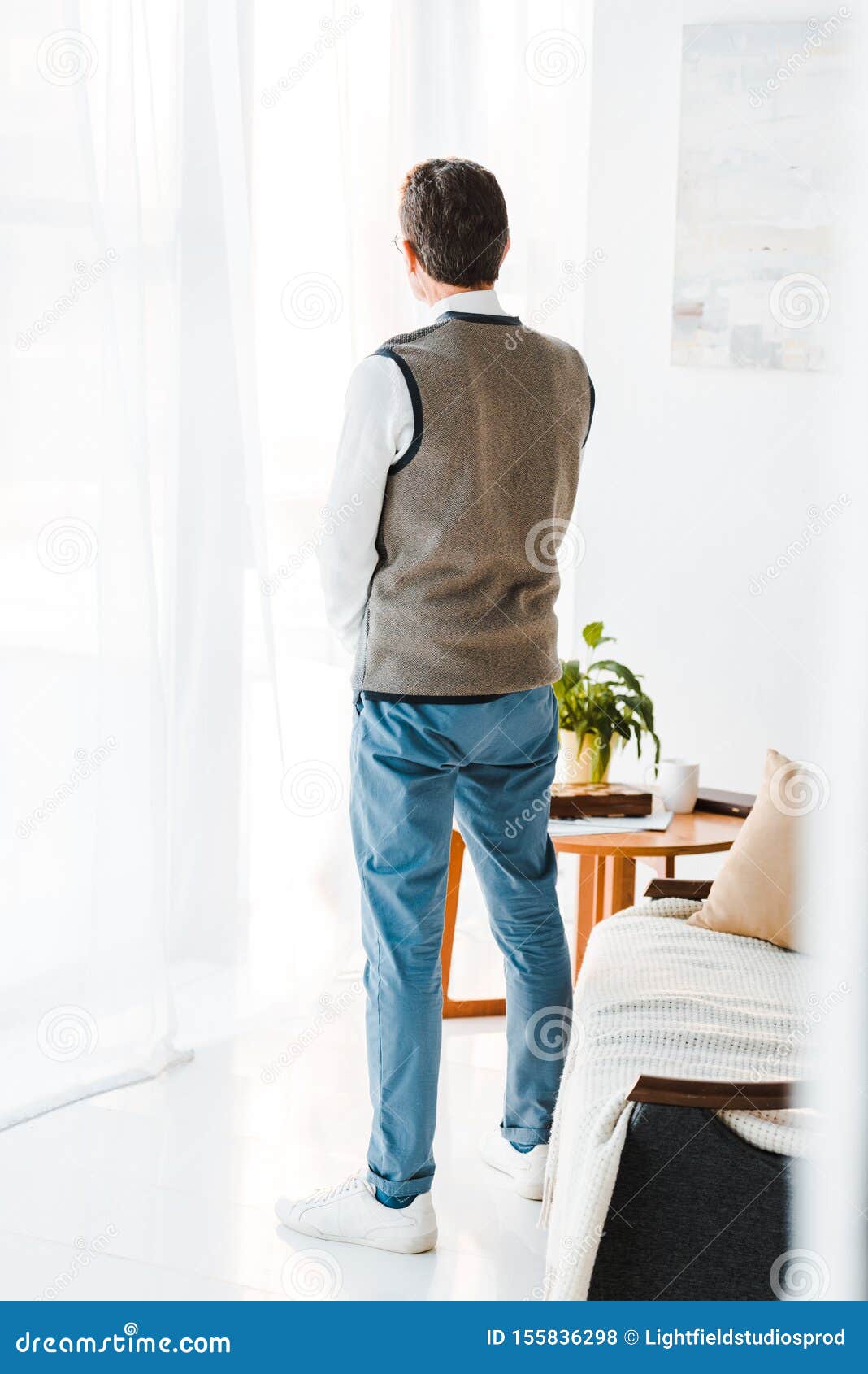 Back View of Senior Man Standing in Stock Photo - Image of greyhair ...