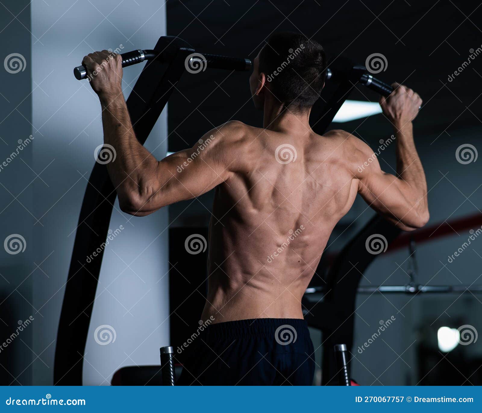 Back View of Shirtless Man with Pull-ups in Gym. Stock Image - Image of ...