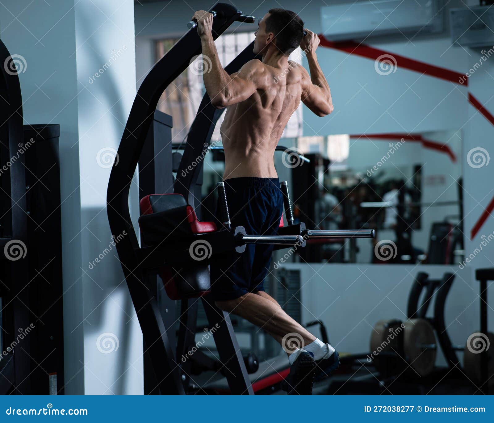 Back View of Shirtless Man with Pull-ups in Gym. Stock Image - Image of ...