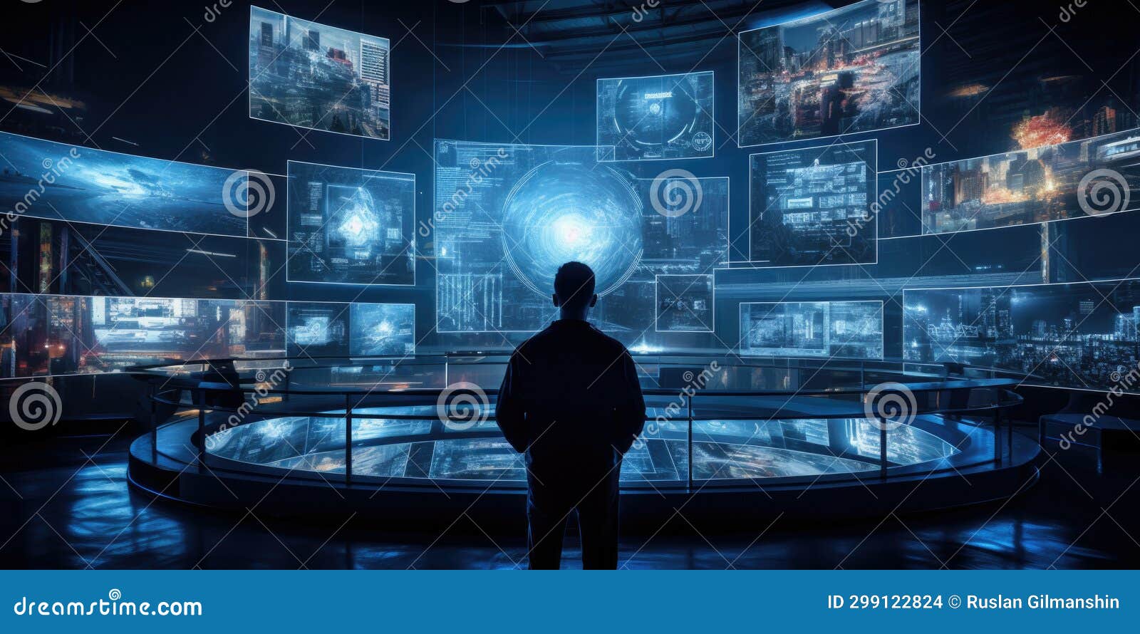 Back View Shot of the Businessman Sitting at His Desk Using Desktop ...