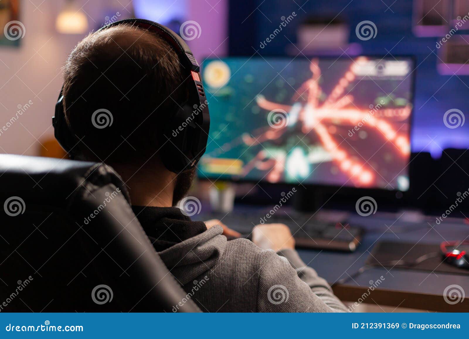 Back View Shot of Concentrate Gamer Streaming Online Videogames Stock ...