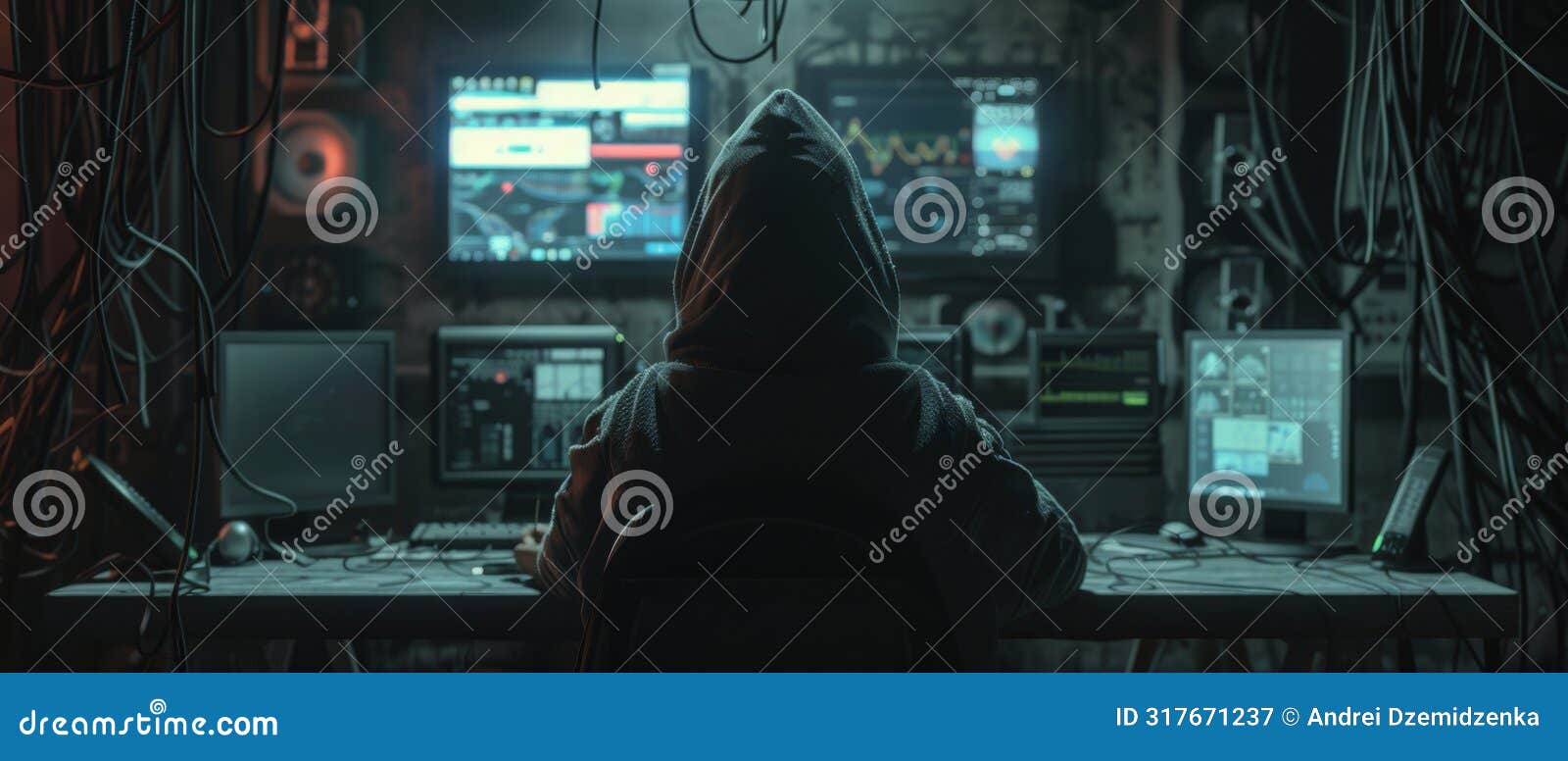 The Back View Shows the Hooded Hacker Gaining Access To Corporate Data ...