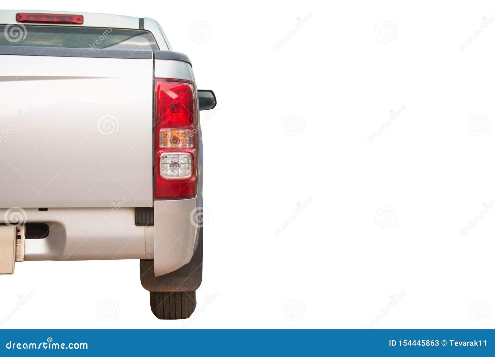 Back View Silver Pick Up Truck Isolated on White Background with ...