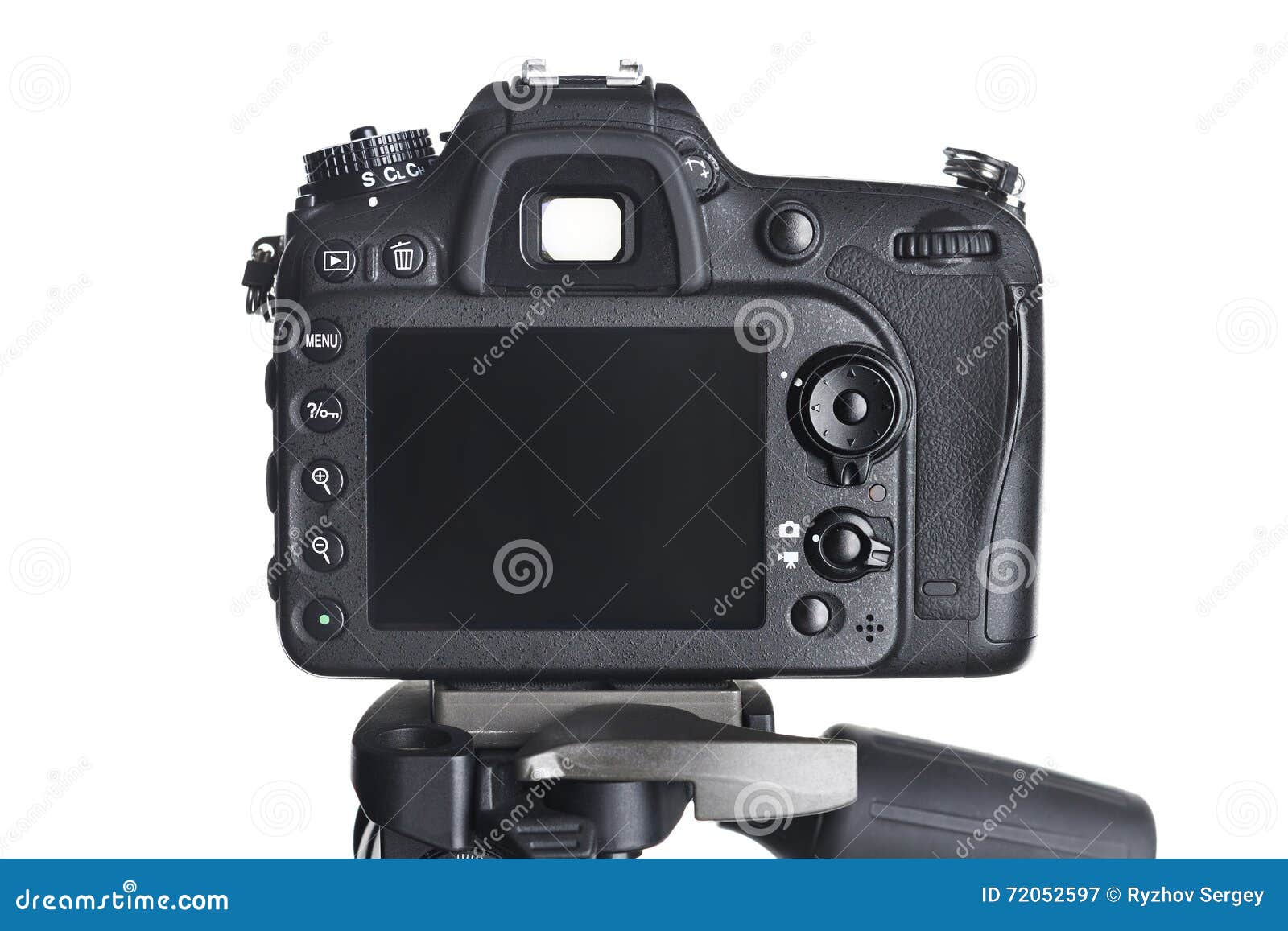 Back View SLR Camera on Tripod Isolated White Stock Image - Image of ...