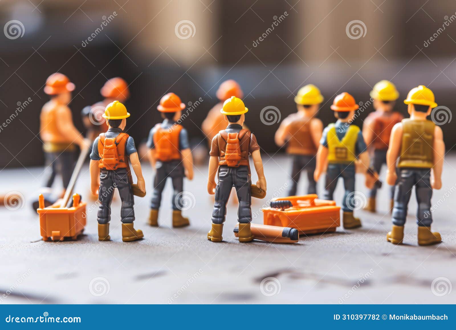Small Construction Worker Toy Figurines with Safety Helmets Stock ...