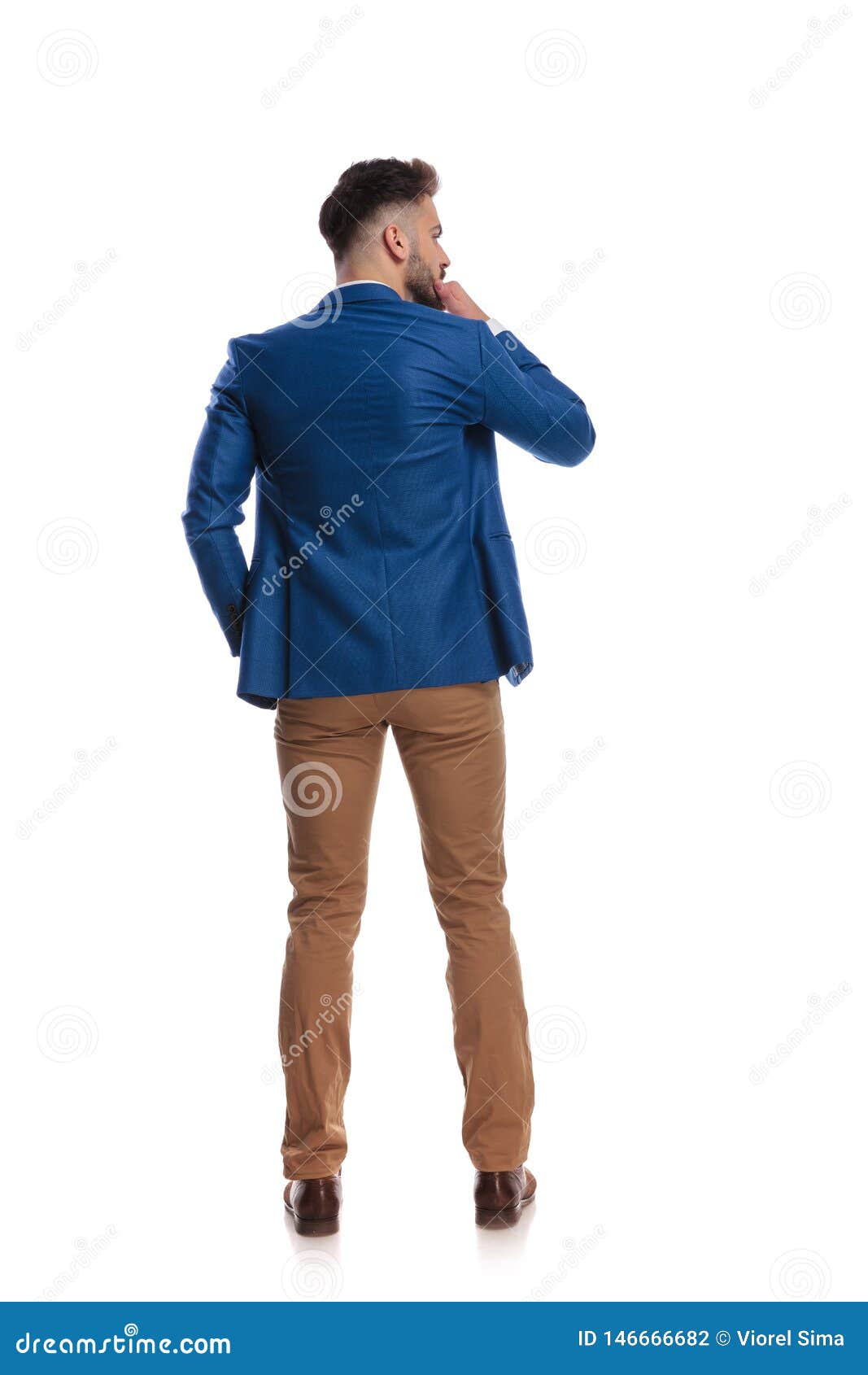 Back View Of Smart Guy Thinking With Hand At Chin Stock Photo - Image ...
