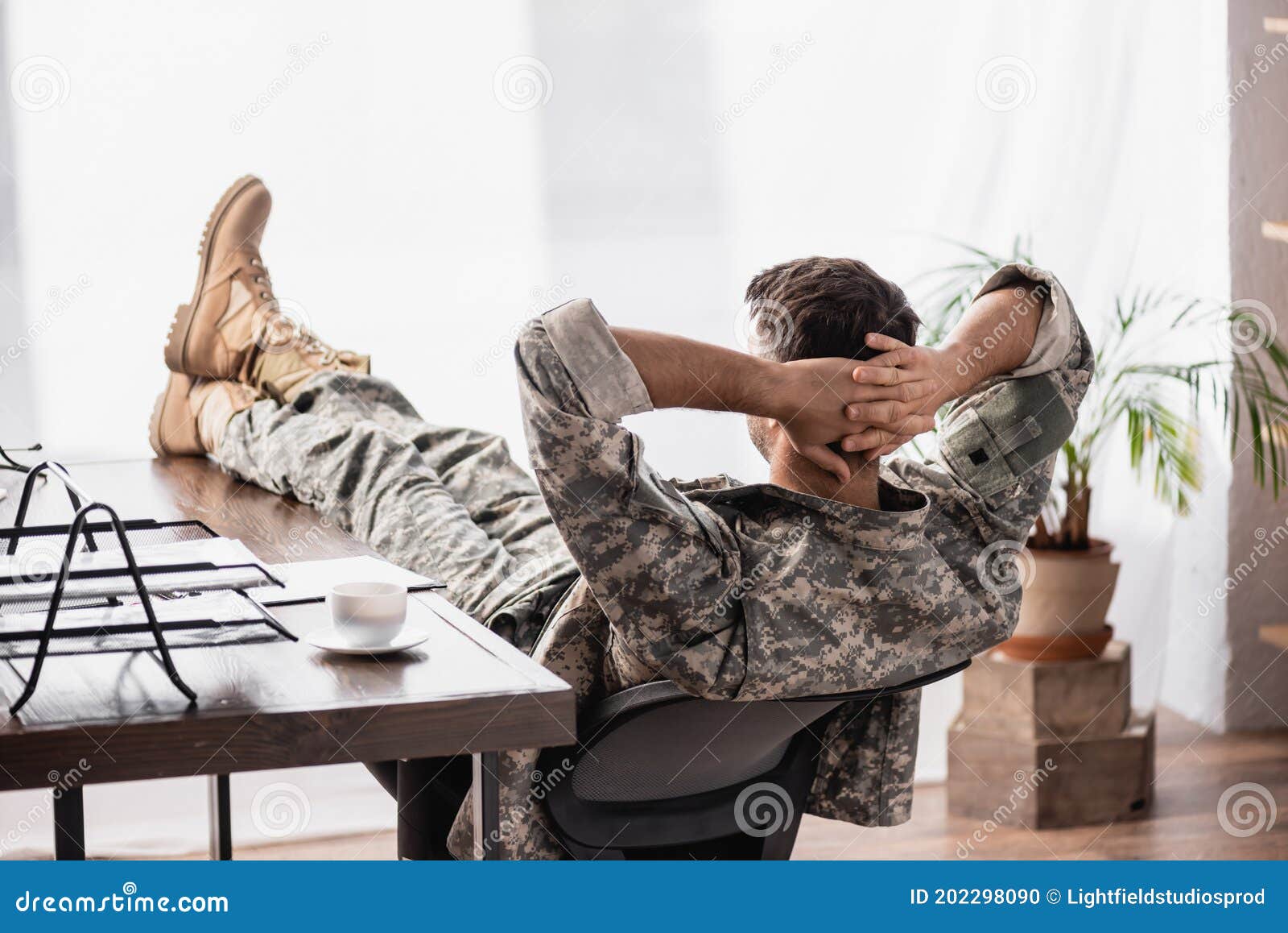 Back View of Soldier in Military Stock Photo - Image of rest, uniform ...