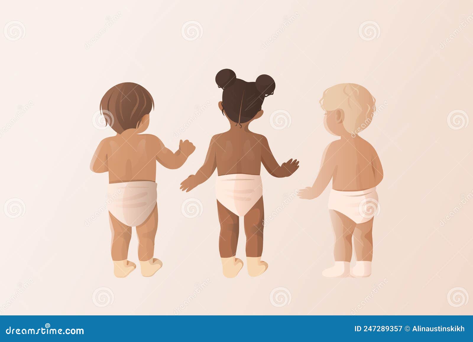 Back View of Standing Babys in Diapers. Vector Illustration Stock ...