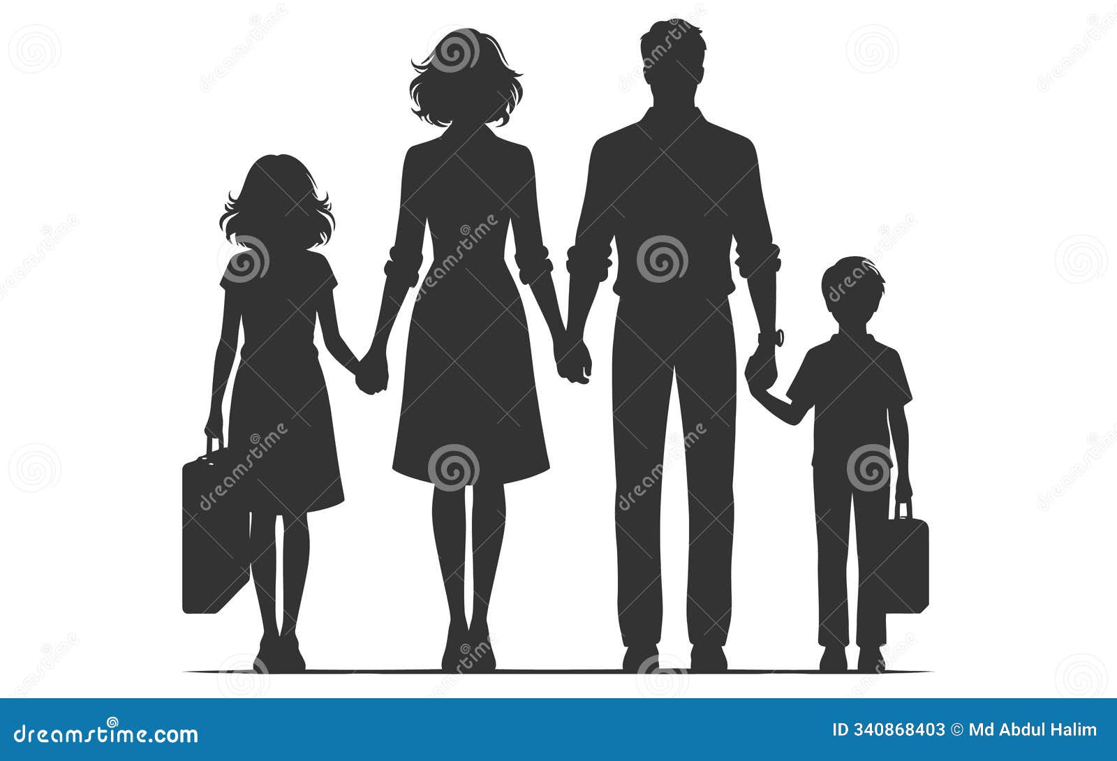 Back View Standing Family Silhouettes Vector Illustration Stock ...