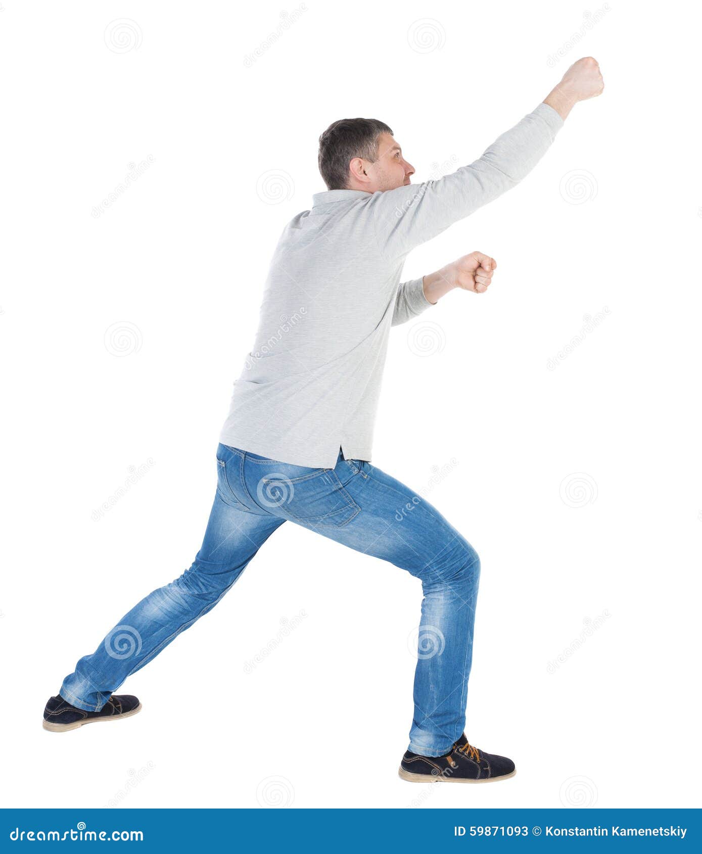 Back View of Standing Man Pulling a Rope from the Top or Cling T Stock ...