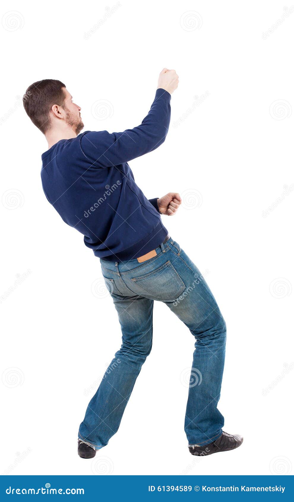 Back View of Standing Man Pulling a Rope from the Top or Cling T Stock ...