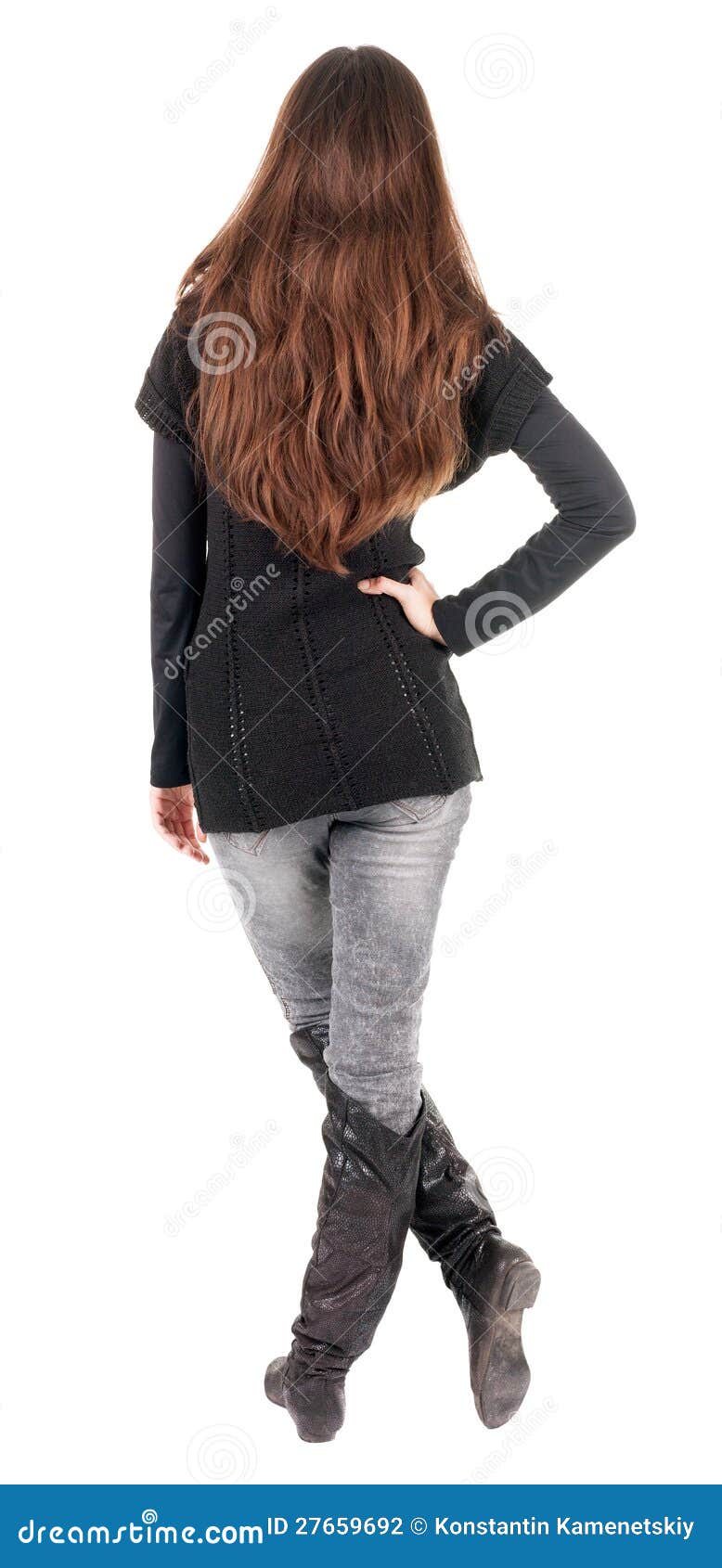 Back View of Standing Young Beautiful Woman. Stock Photo - Image of ...