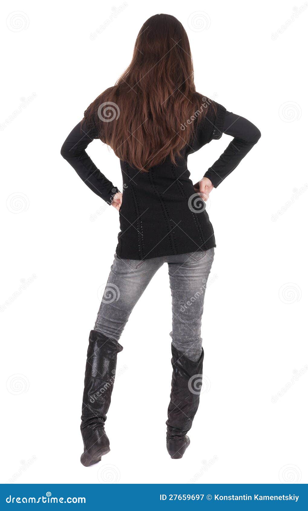 Back View of Standing Young Beautiful Woman. Stock Image - Image of ...