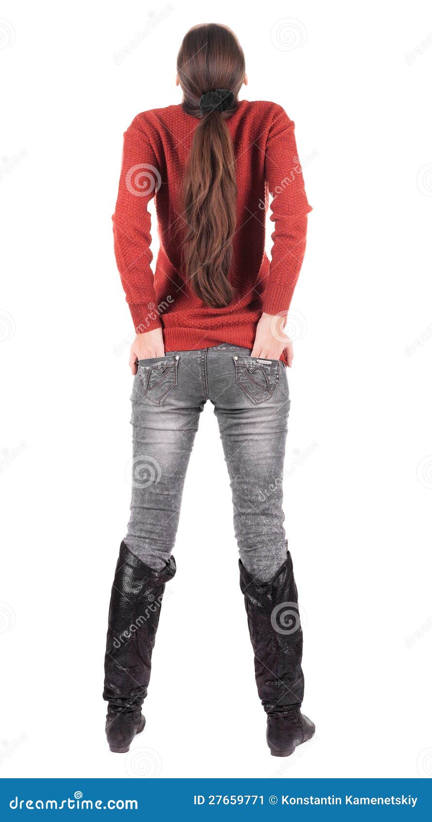 Back View of Standing Young Beautiful Woman. Stock Image - Image of ...