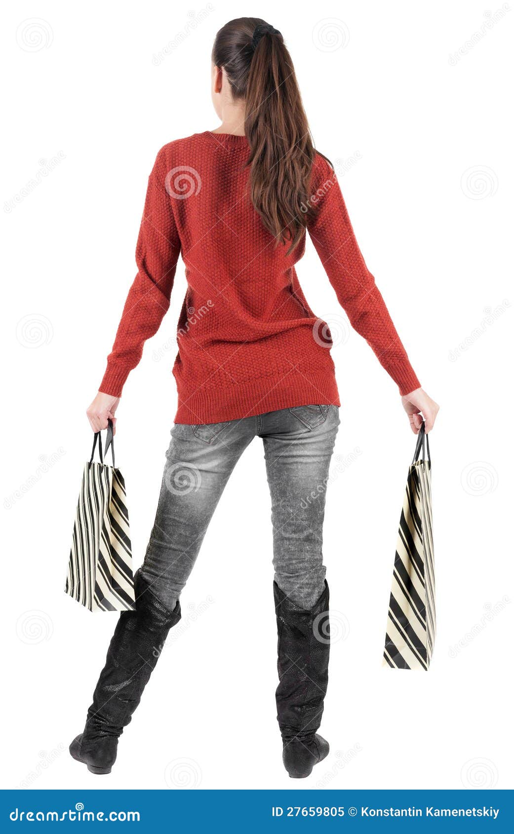 Back View of Standing Young Beautiful Woman. Stock Image - Image of ...