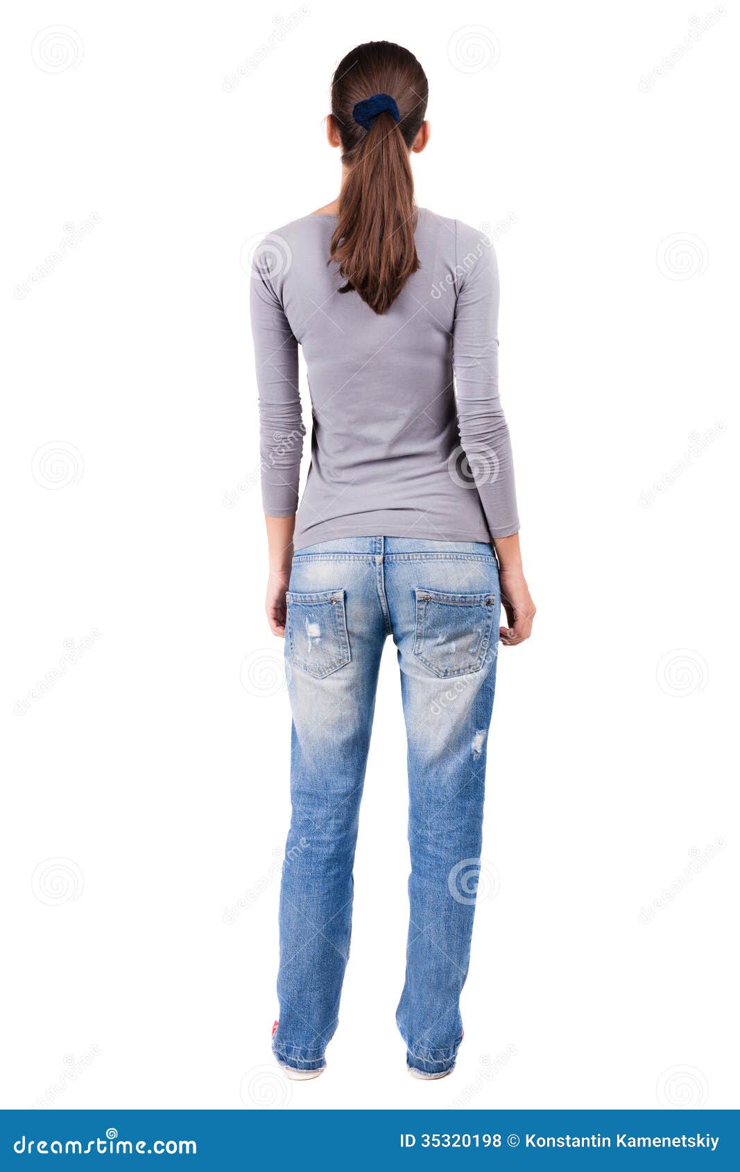 Back View of Standing Young Brunette Woman. Stock Photo - Image of shot ...
