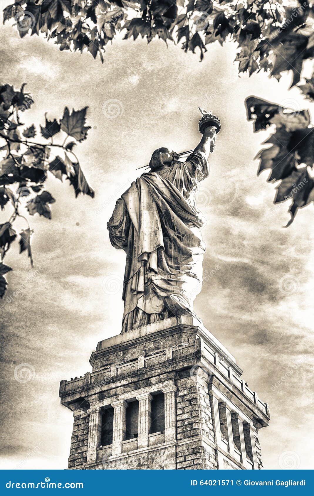 Back View of Statue of Liberty Surrounded by Autumn Trees Stock Image ...