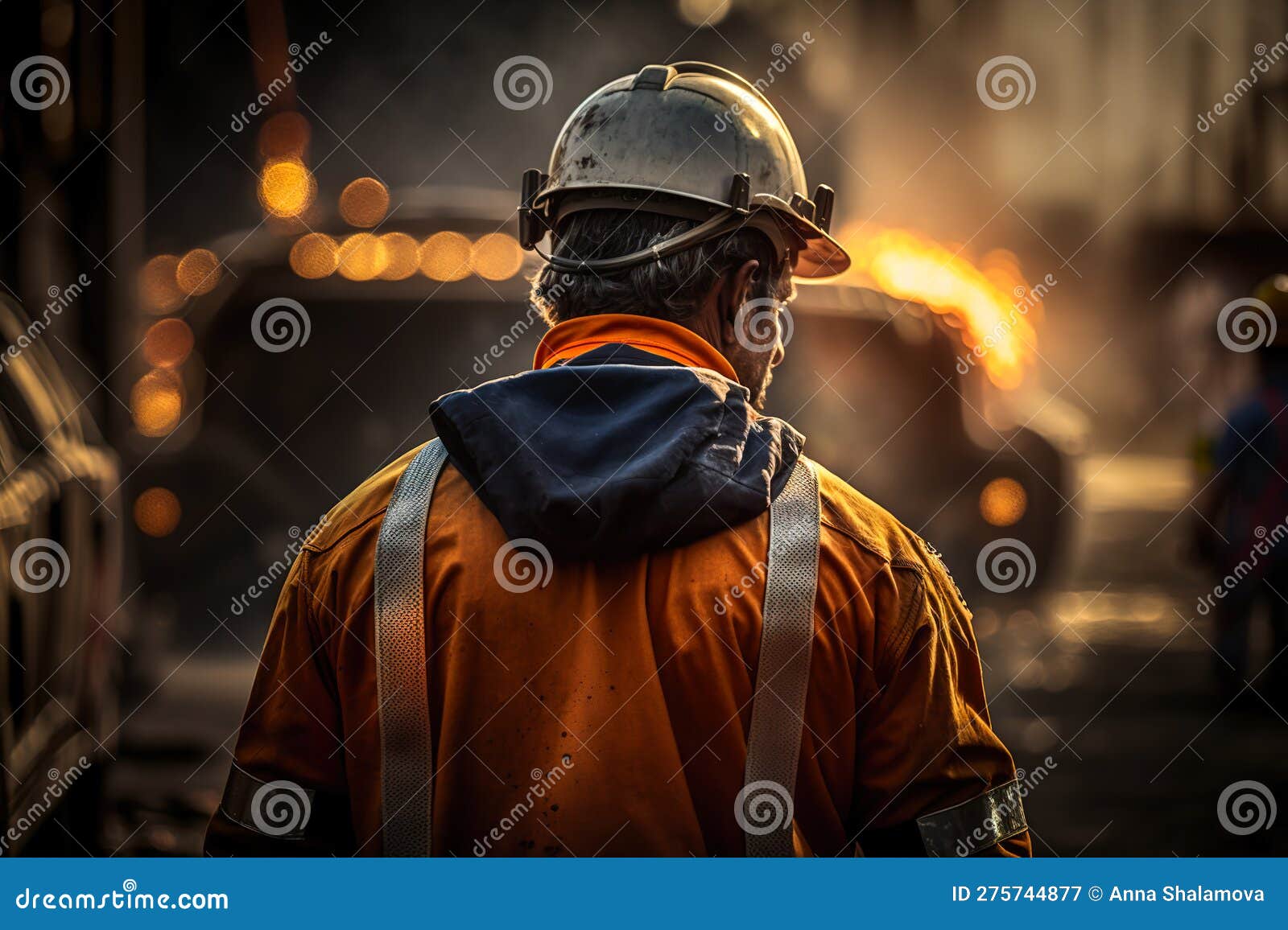 Back View Steelmaking Worker Operating Machinery in Factory. Generative ...