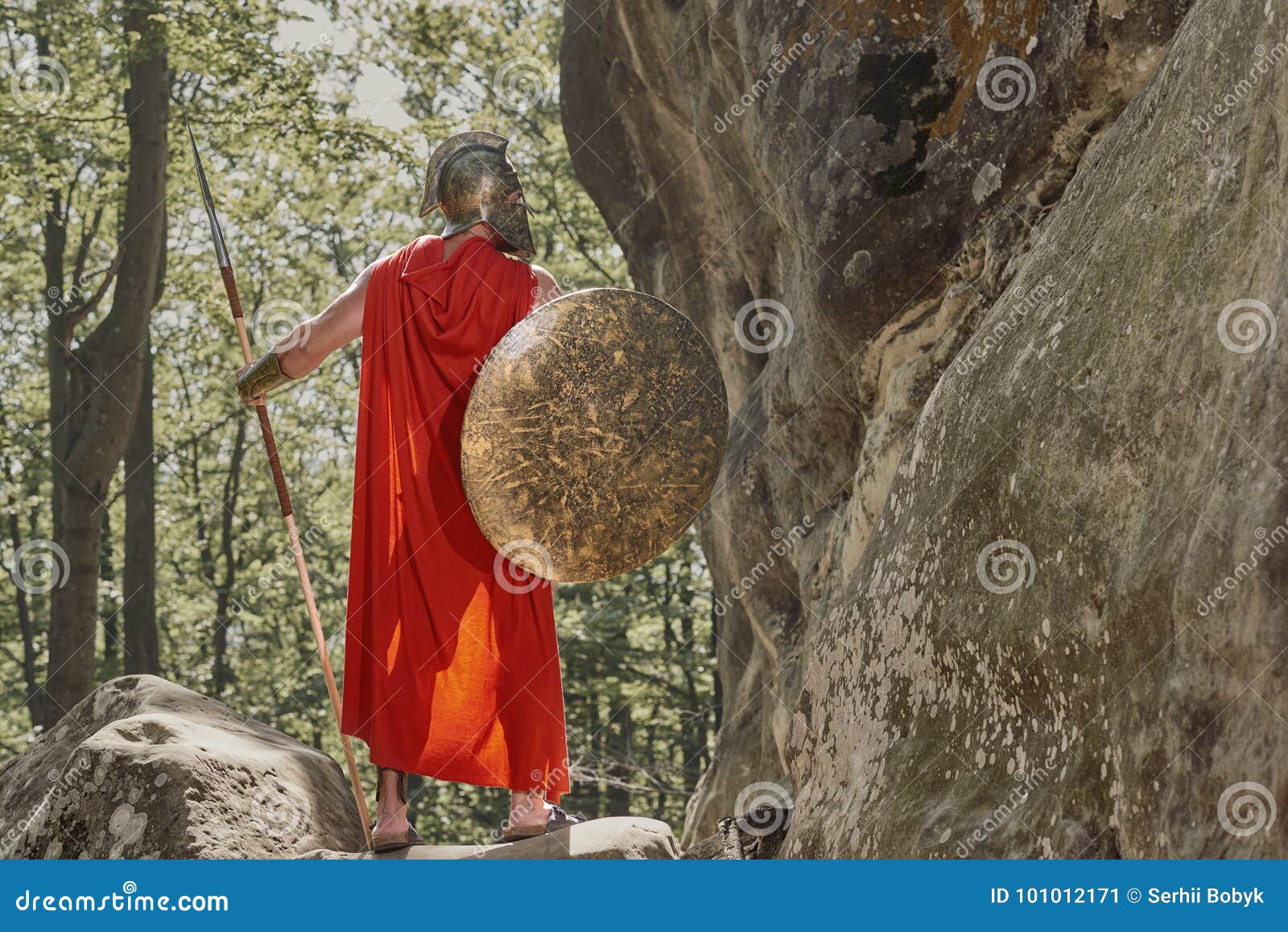 Strong Man Posing in Warrior Armor Stock Image - Image of rocks, shield ...