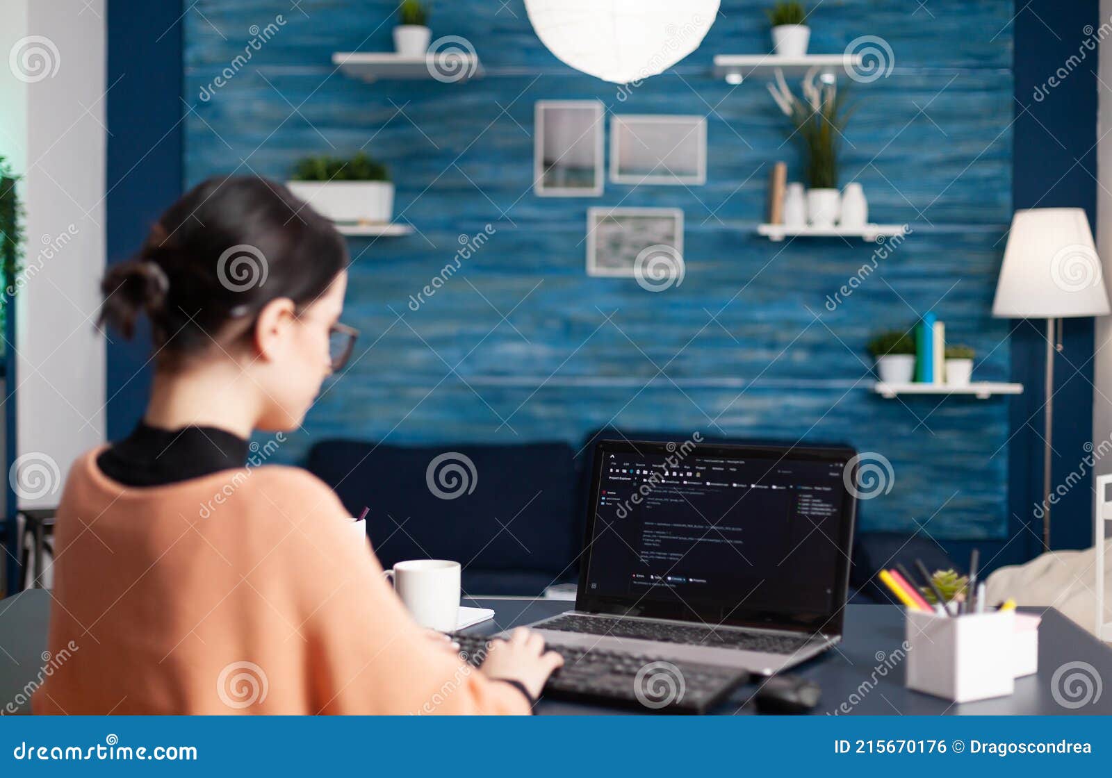 Back View of Student Developer Writing Javascript Stock Photo - Image ...