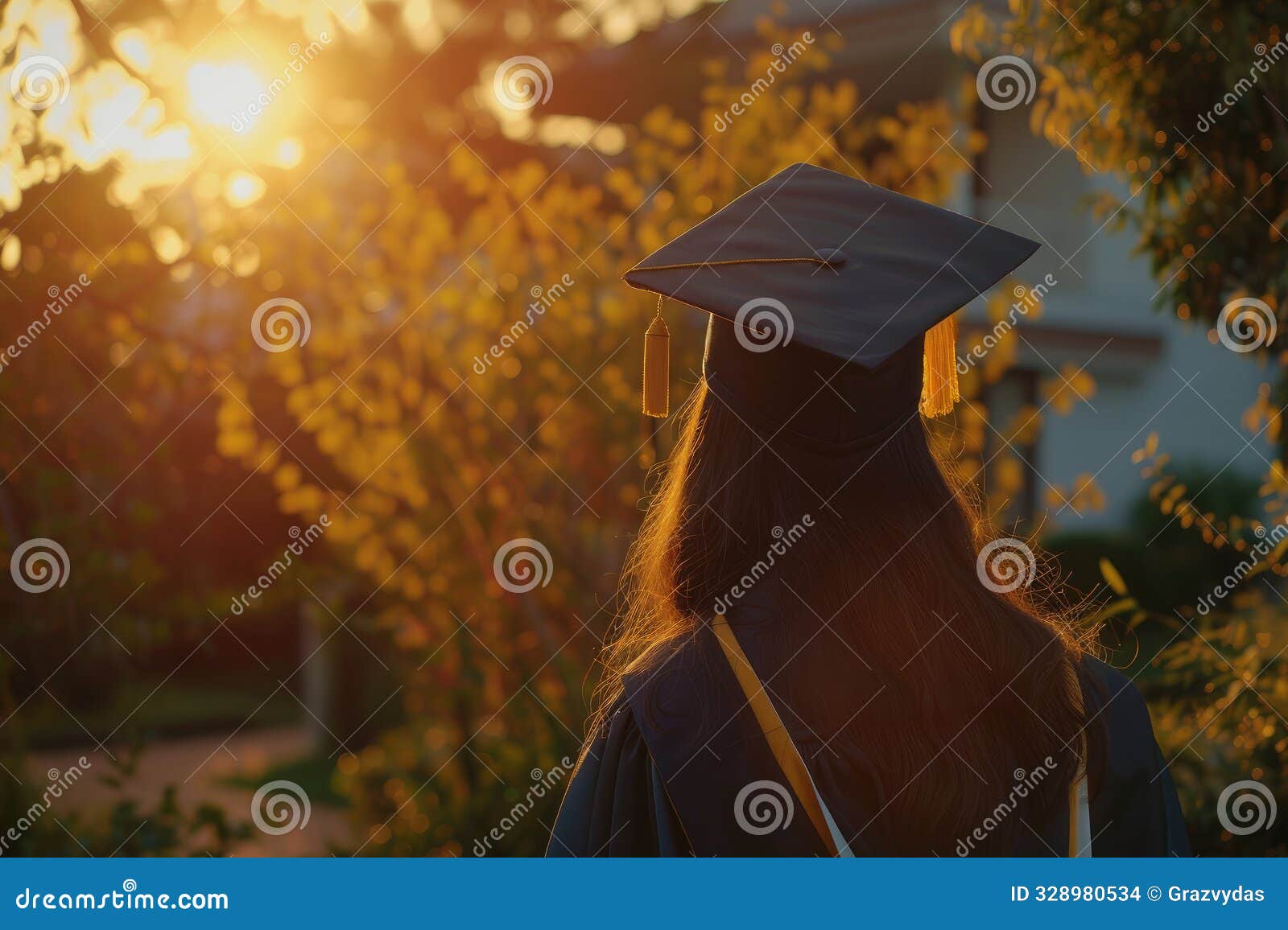 Back View of Student, Wearing a Graduation Cap during College or ...