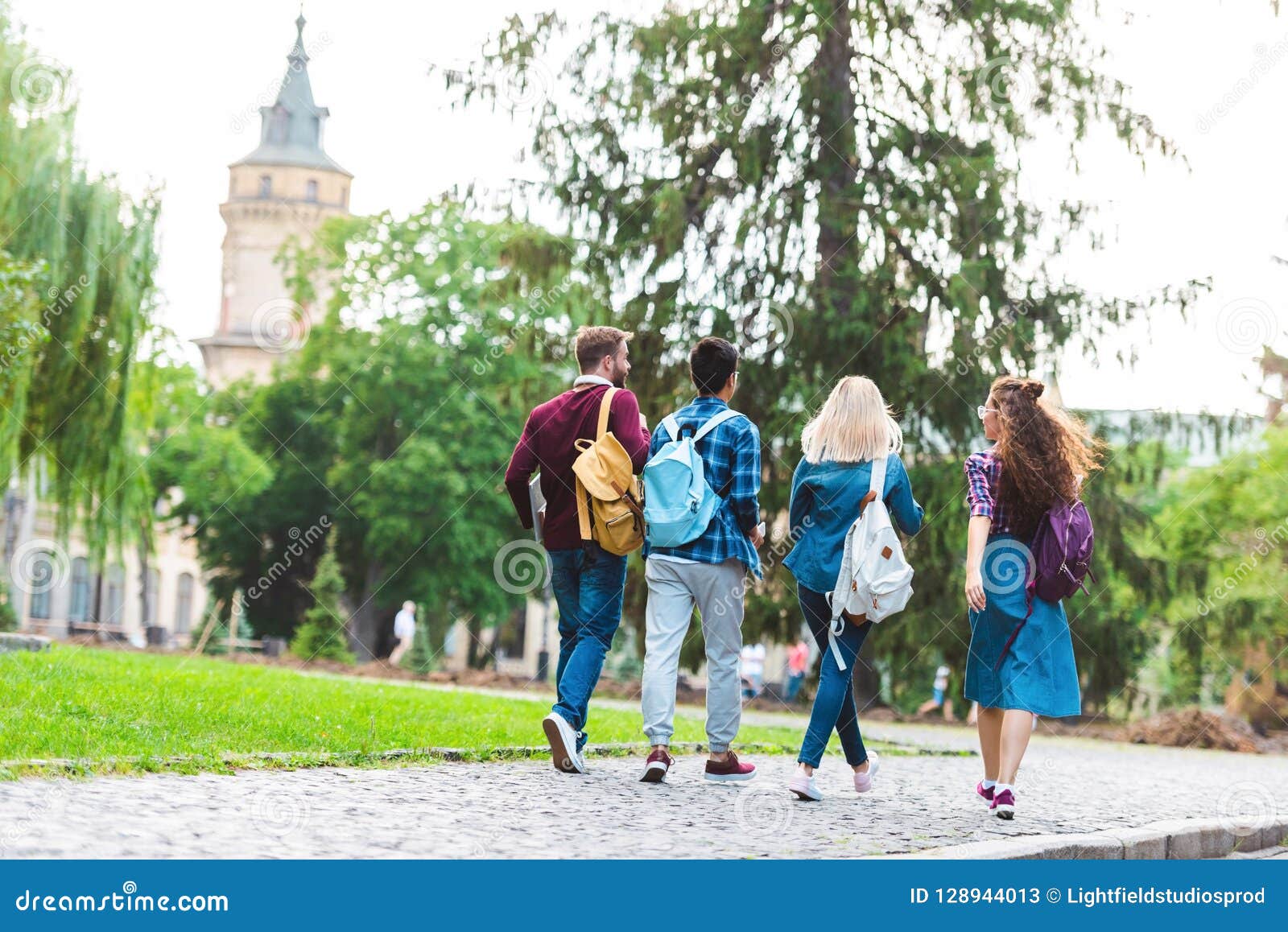 Back View of Students with Backpacks Walking Stock Image - Image of ...