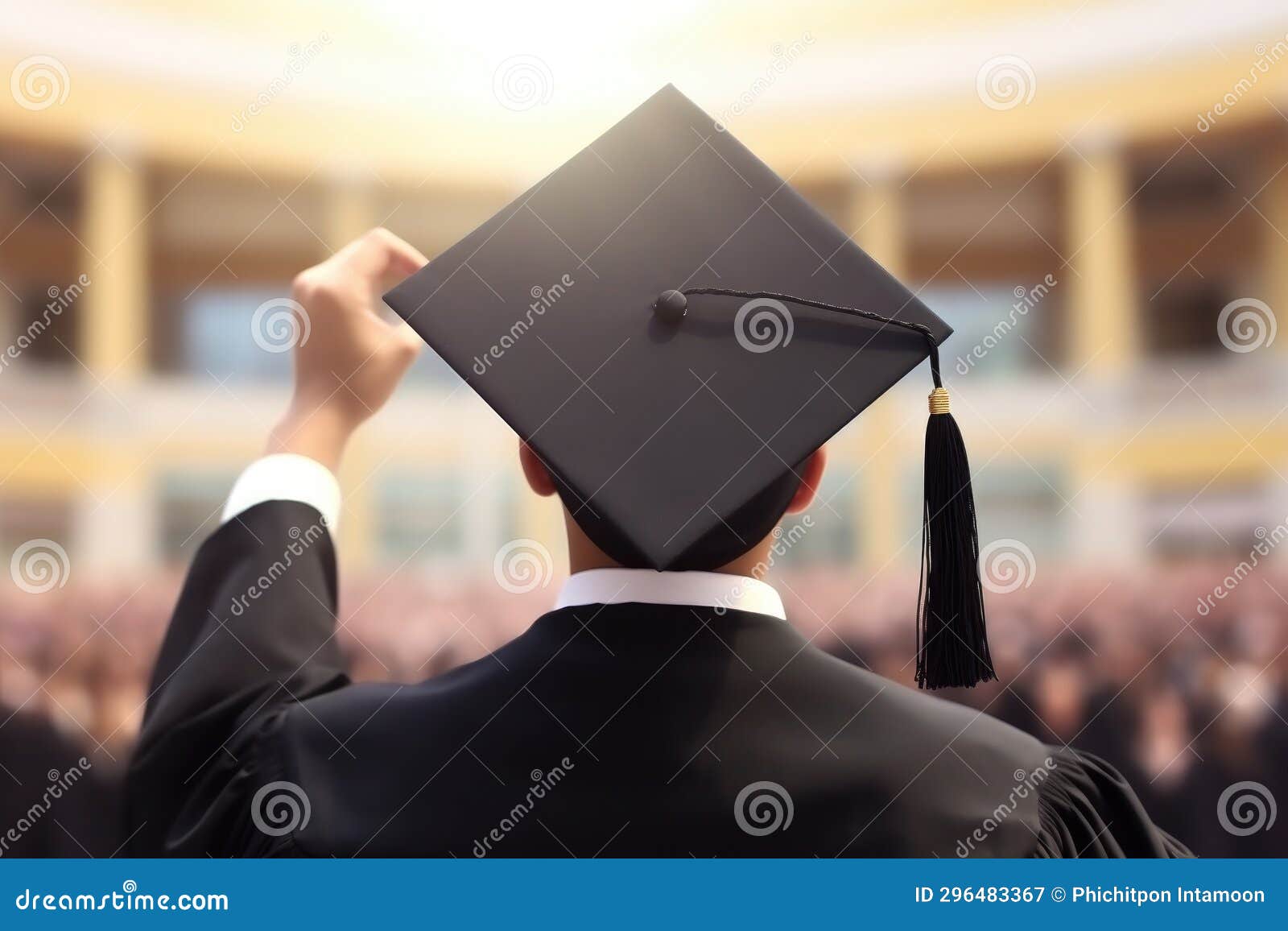Back View a Students in Black Graduation during Convocation Ceremony ...
