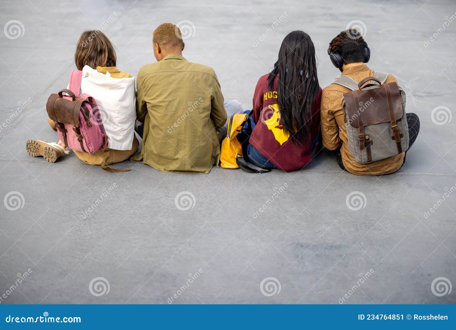 Back View of Students Sit and Rest on Asphalt Stock Image - Image of ...