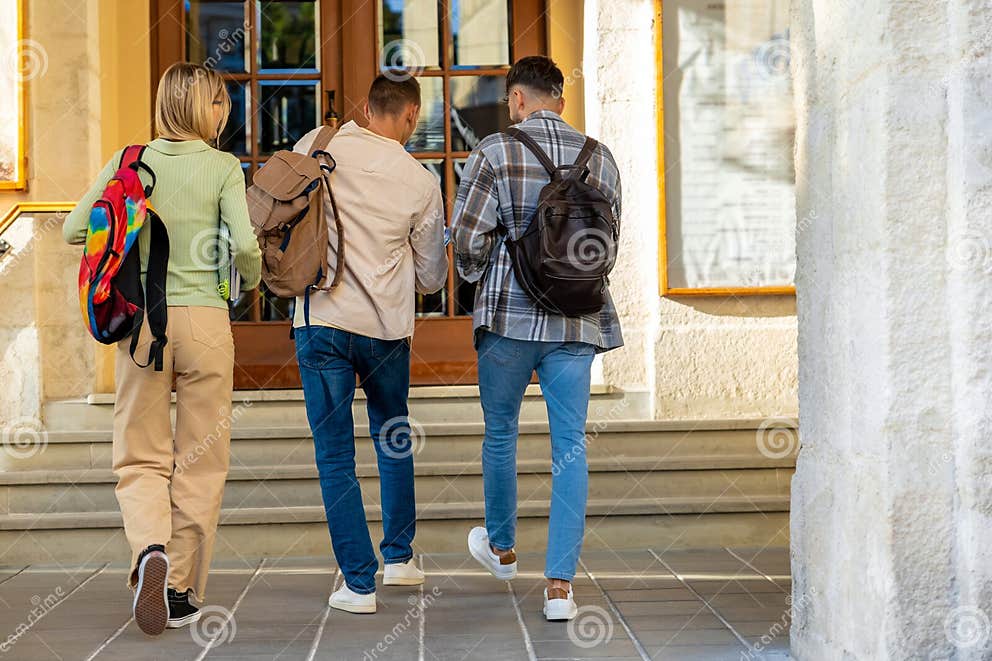 Back View of Students Walking in University Campus Stock Image - Image ...