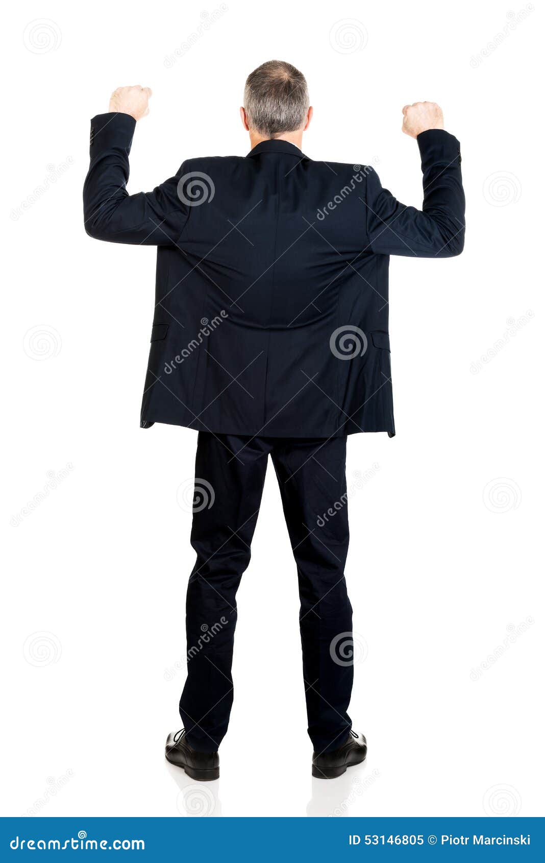 Back View Successful Businessman with Arms Up Stock Image - Image of ...