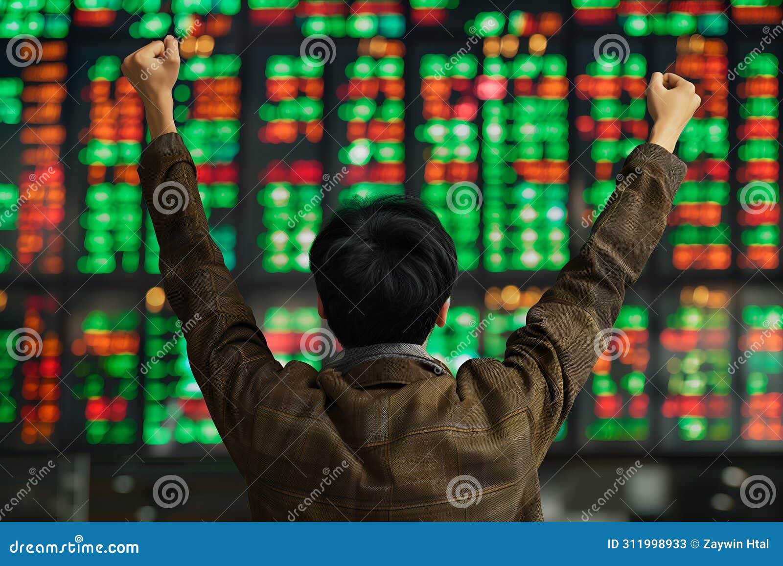 Back View of Successful Trader in Front of Stock Market Board Stock ...