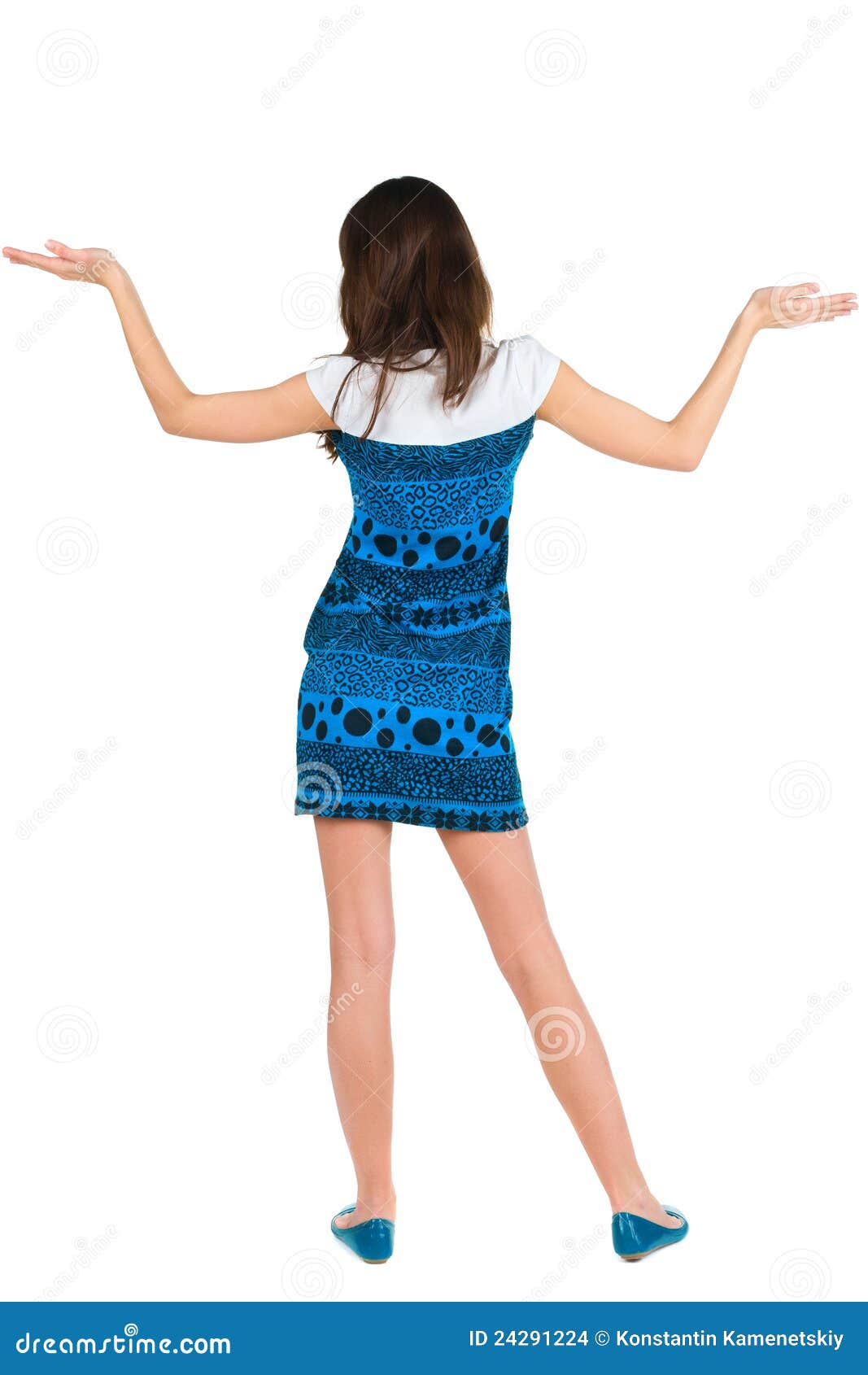 Back View of Surprised Brunette Woman with Hands Up. Stock Photo ...