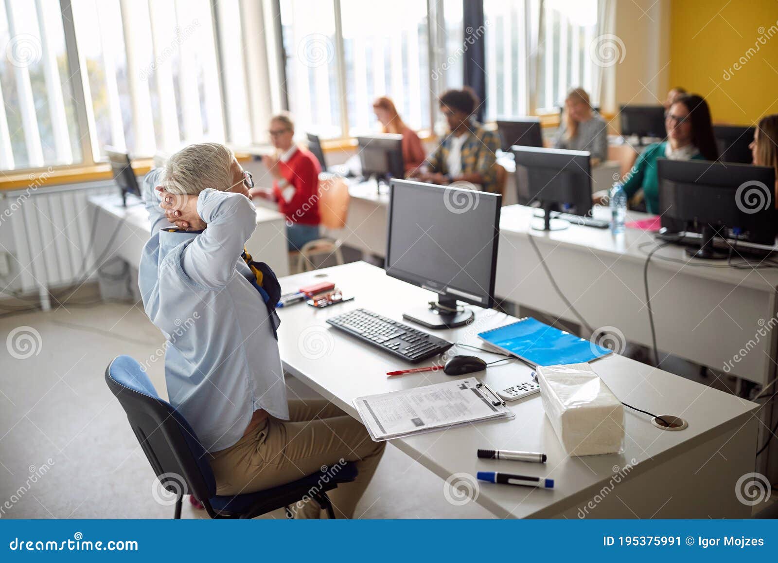 Back View of Teacher in the Classrom Stock Image - Image of classroom ...