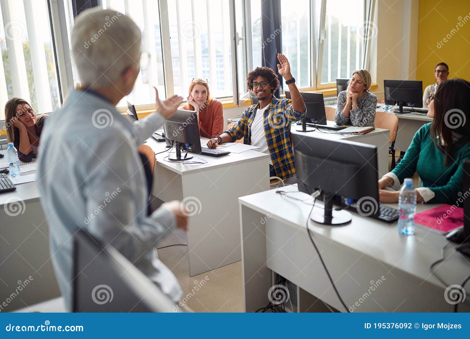 Back View of Teacher in the Classrom Stock Photo - Image of exam ...