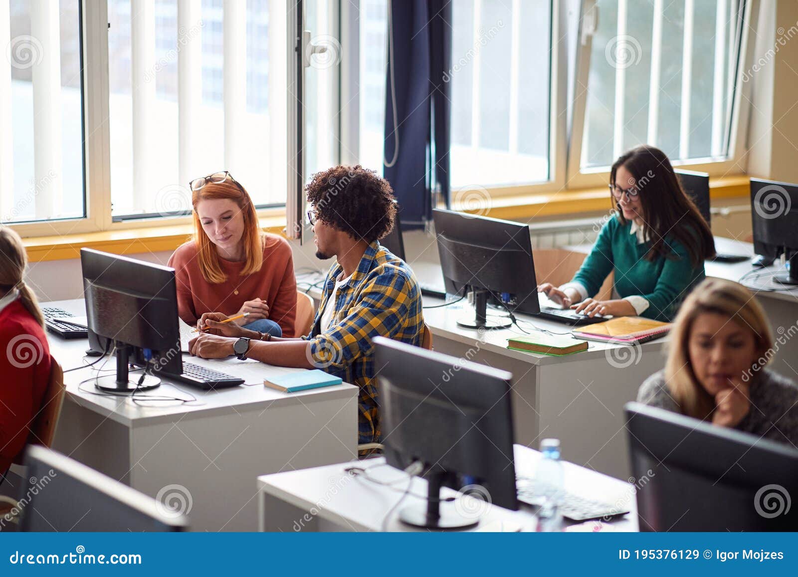 Back View of Teacher in the Classrom Stock Image - Image of knowledge ...