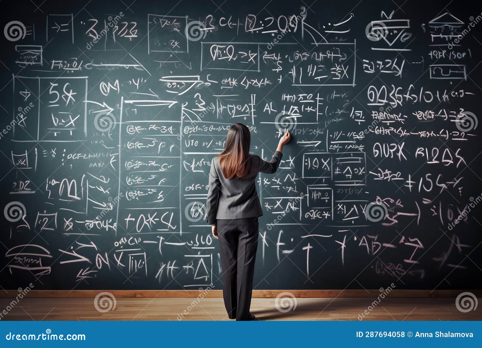 Back View of Teacher Drawing Math Formulas on Chalkboard with Chalk ...