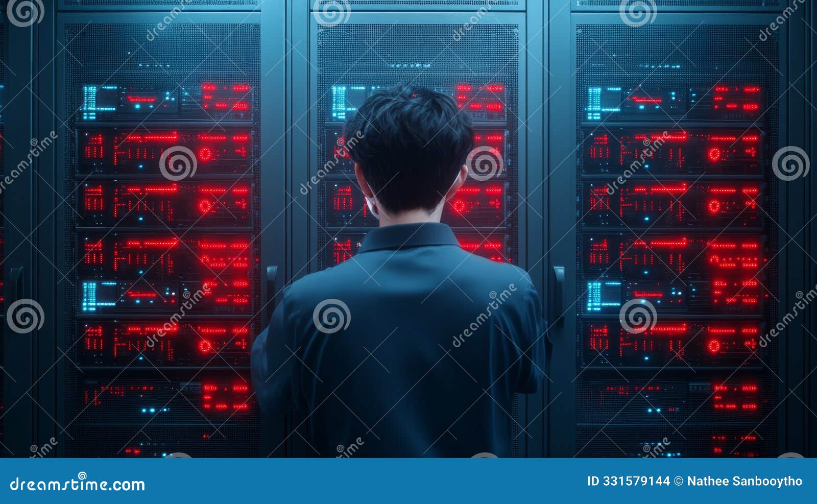 Technician in Data Center with Server Racks Stock Illustration ...