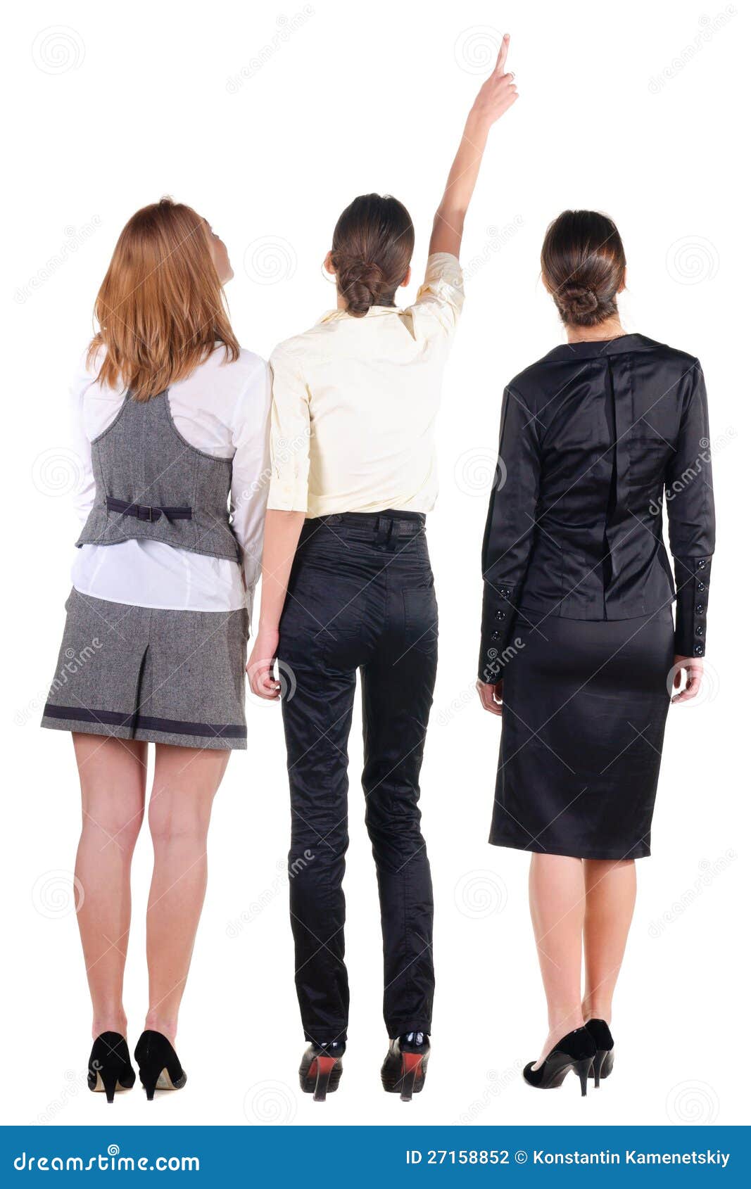 Back View of Three Beautiful Young Bussineswoman Looking Stock Photo ...