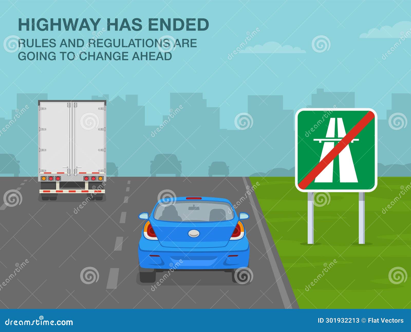Back View of a Traffic Flow on Highway. End of Highway Sign Area Stock ...