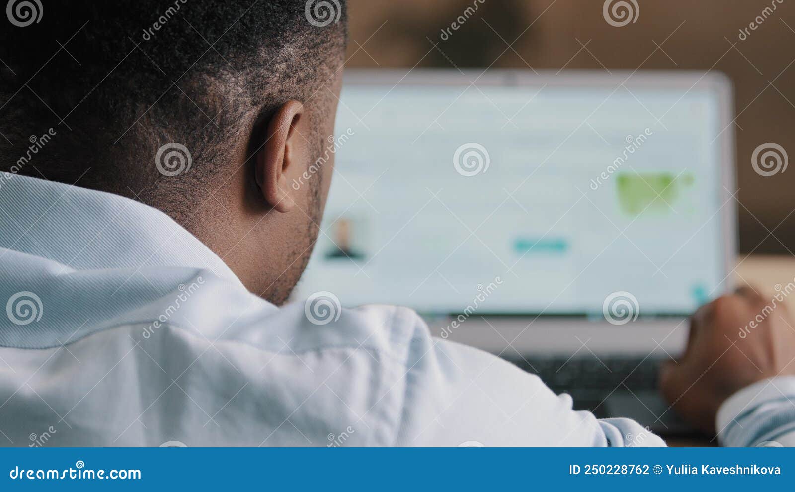 Back View of Unknown African American Man Freelancer Blogger Technical ...