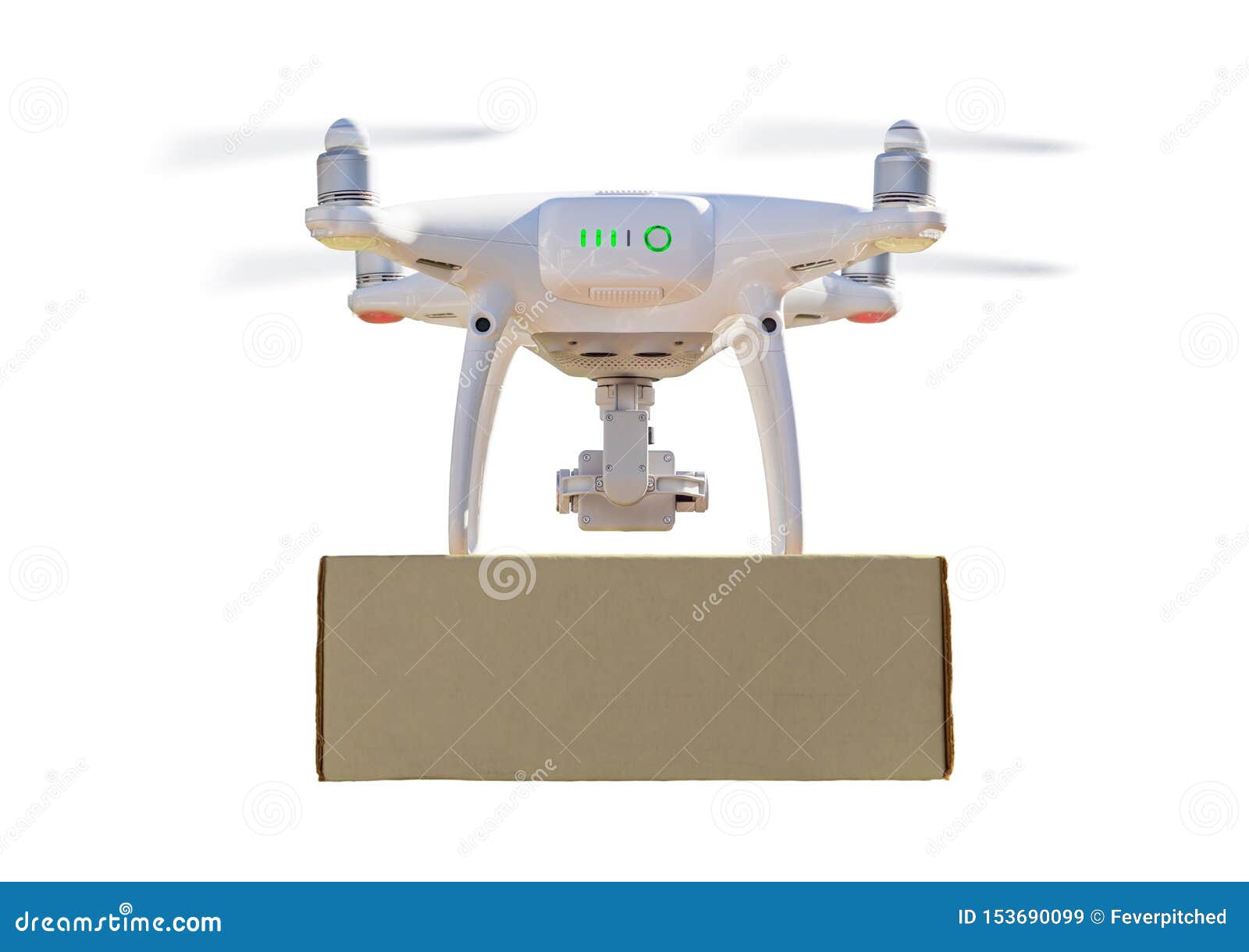Back View of Unmanned Aircraft System UAS Quadcopter Drone Carrying ...