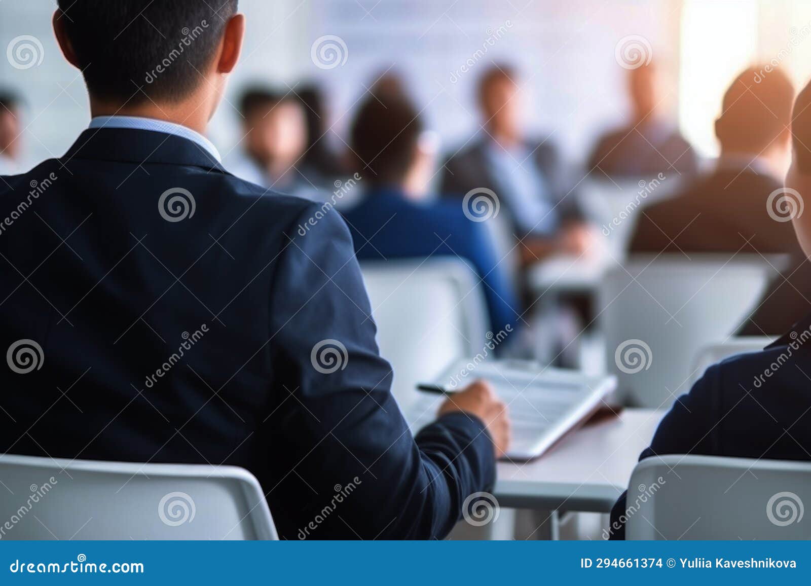 Back View Unrecognizable Businessman Worker Man Male Guy Listening ...