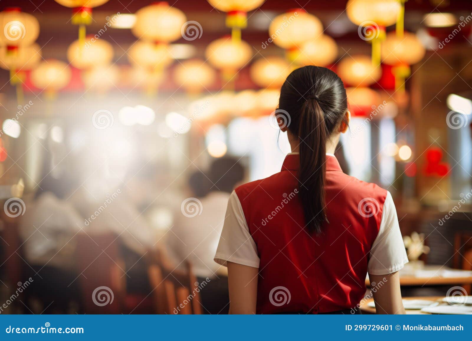 Back View of Waitress in Chinese Food Restaurant Stock Illustration ...