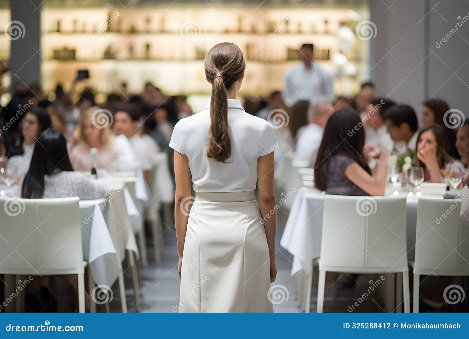 Back View of Waitress in Restaurant Full of People Stock Illustration ...