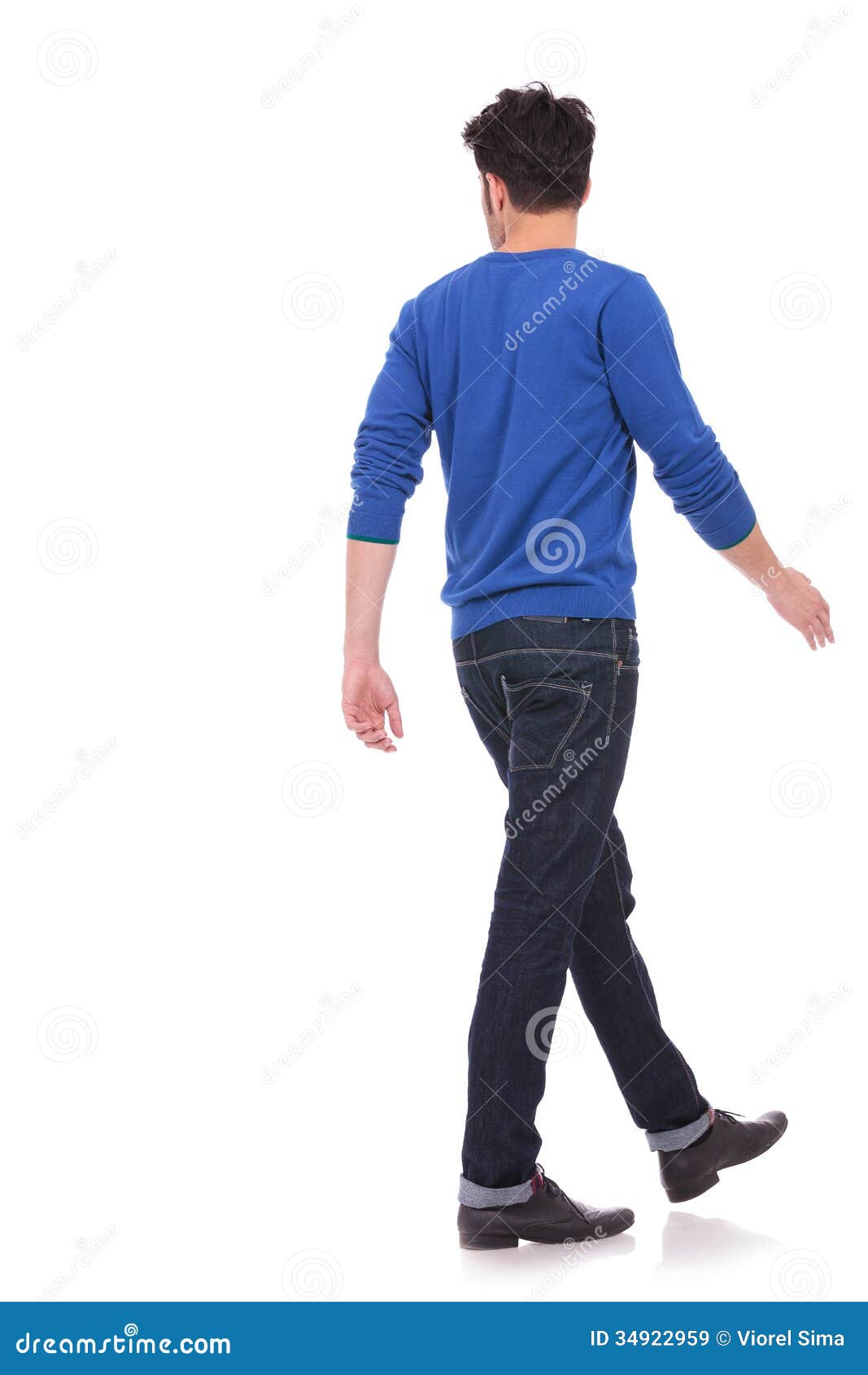 Back View Of A Walking Casual Man Looking To A Side Stock Image - Image ...