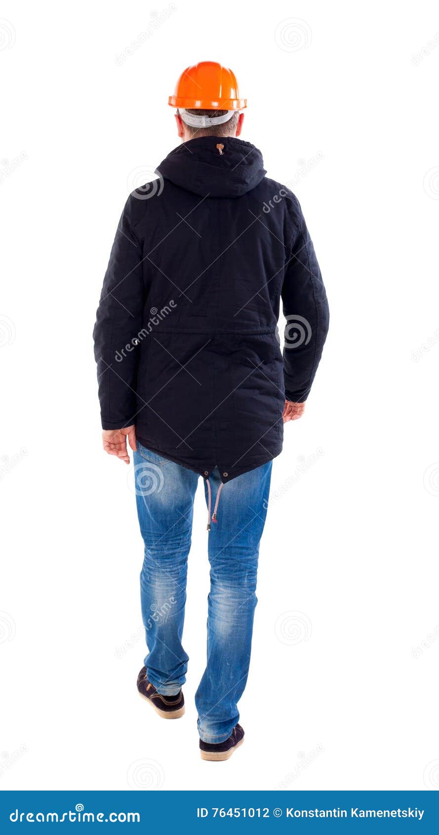Back View of Walking Engineer in Helmet. Stock Photo - Image of ...