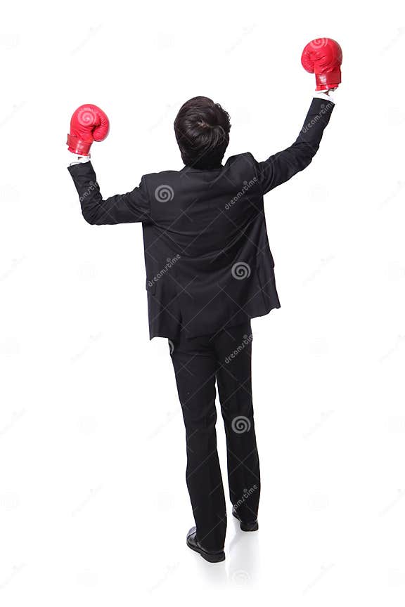 Back View of Win Pose with Boxing Gloves Stock Photo - Image of fighter ...