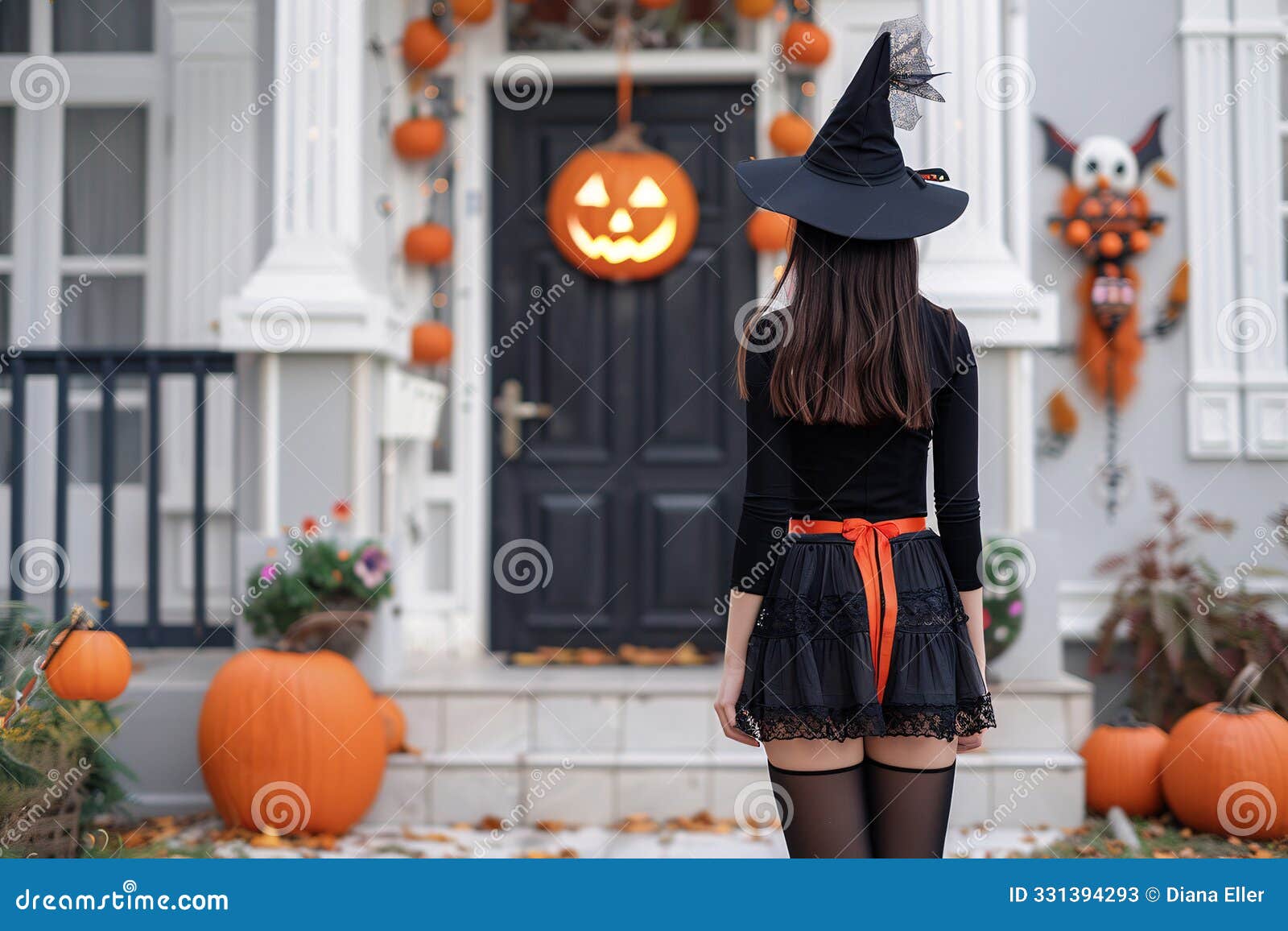 Back View of Woman in Witch Costume Stock Illustration - Illustration ...