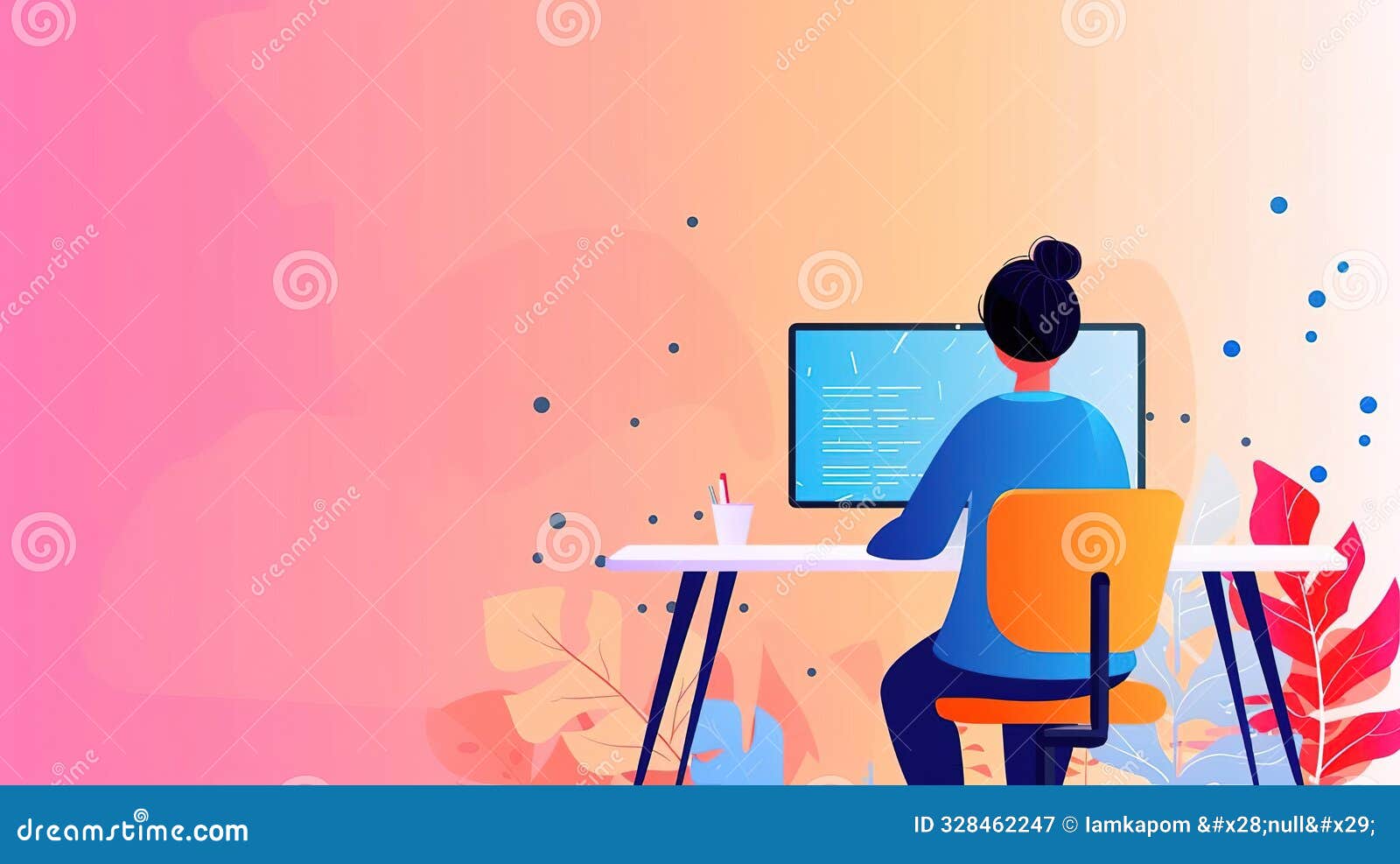 Back View of a Woman Coding on Her Computer Stock Illustration ... Back View of a Woman Coding on Her Computer Stock Illustration ...