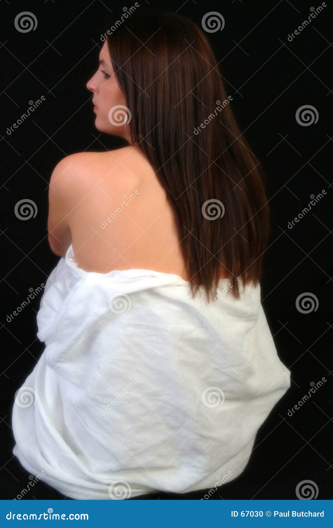 Back View of Woman Draped in White Sheet Stock Photo - Image of ...
